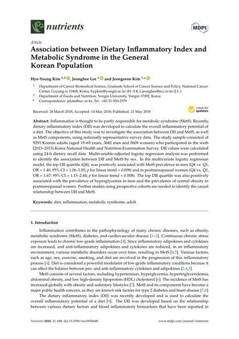 Pdf Association Between Dietary Inflammatory Index And Metabolic Syndrome In The General