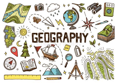 Set Of Geography Symbols Equipments For Web Banners Vintage Outline