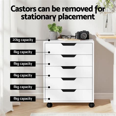 Artiss 5 Drawer Filing Cabinet Mobile Rolling Storage Cabinet Chest Of