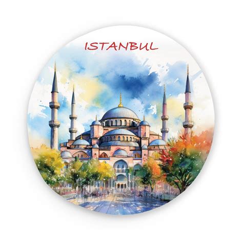 Istanbul Metal Round Magnet Watercolor Based Art Turkey Magnets