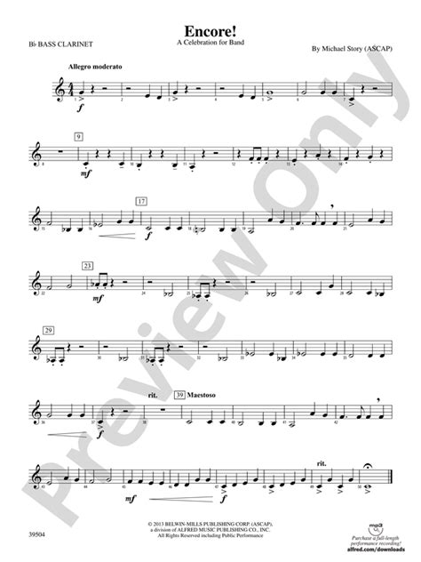 Encore B Flat Bass Clarinet B Flat Bass Clarinet Part Digital