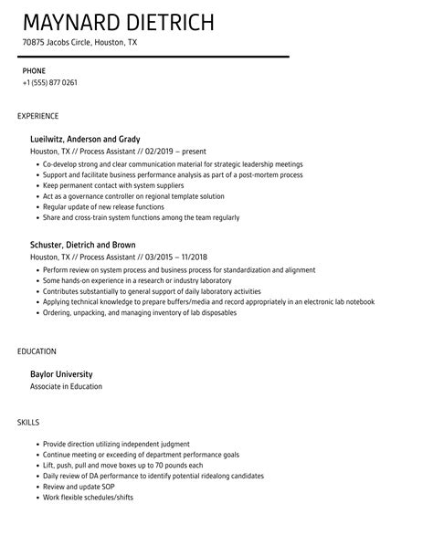 Process Assistant Resume Samples Velvet Jobs