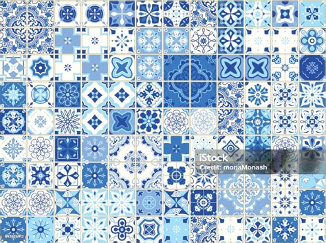 與葡萄牙瓷磚的無縫模式向量圖的 Azulejo 白色背景上地中海風格藍色設計向量圖形及更多葡萄牙圖片 葡萄牙 瓷磚畫 葡萄牙文化