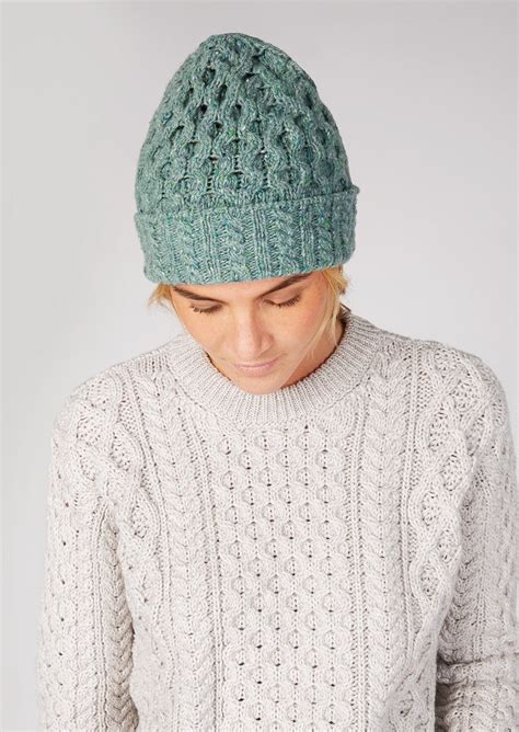 Irelands Eye Ocean Mist Luxe Aran Hat Skellig T Store