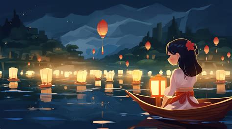 放花灯的少年祈福插画图片素材下载 jpg格式 熊猫办公