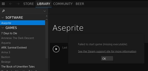 Steam Linux Aesprite Fails To Launch With Missing Executable Error
