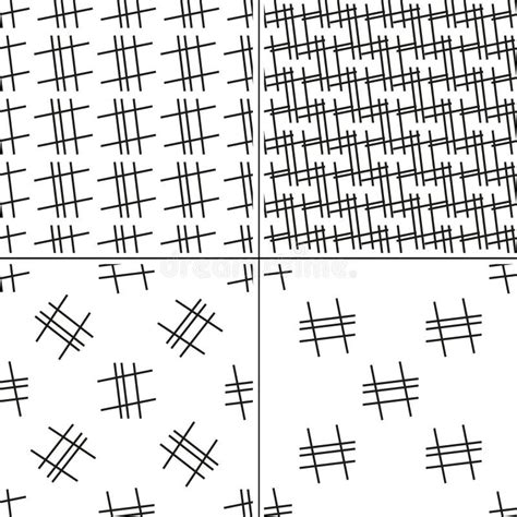 Set Of 4 Monochrome Seamless Pattern With Linear Ornament Stock
