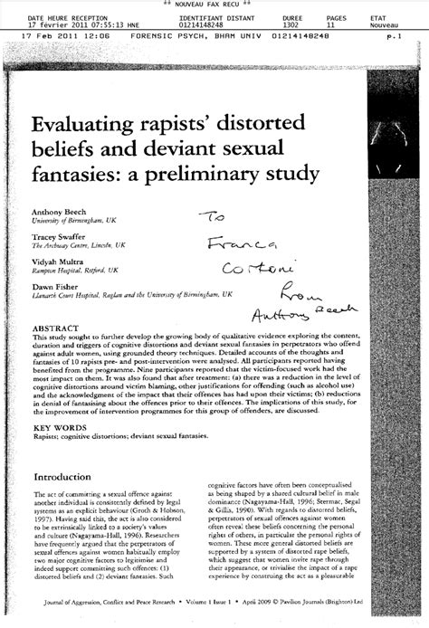 Pdf Evaluating Rapists Distorted Beliefs And Deviant Sexual