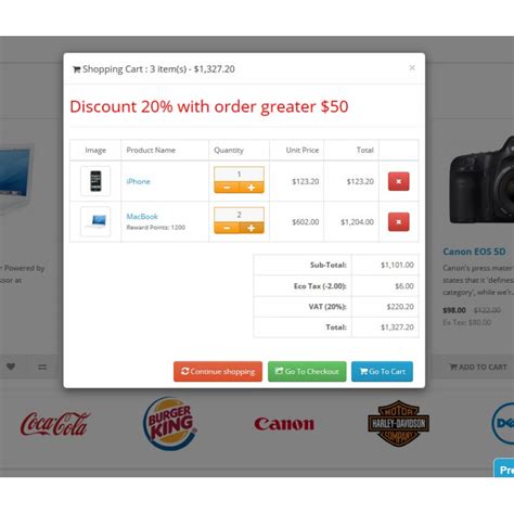 Popup Smart Cart Extra For Opencart