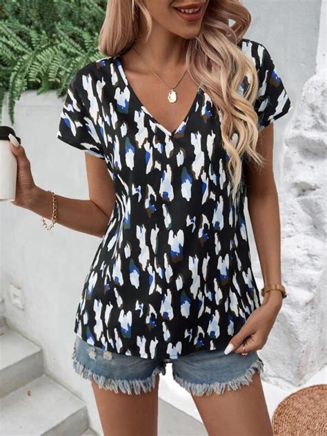 Shein Lune Blouse à Imprimé à Manches Chauve Souris Mode En Ligne