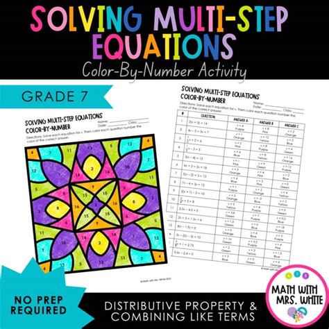 Solving Multi Step Equations Color By Number Variables Tpt
