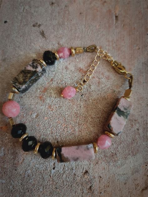 Rhodonite Bracelet Natural Rhodonite Chunky Bracelet Stone For Love