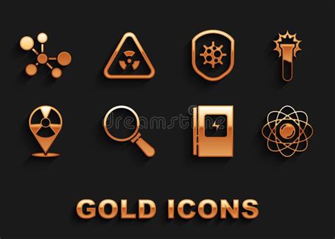 Set Magnifying Glass Test Tube And Flask Atom Electrical Panel Radioactive Location Shield