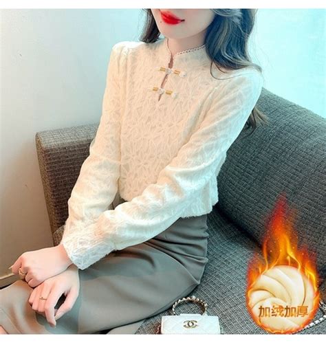 여성블라우스 빈티지 버클 하이넥 셔츠 기모 도톰 추동 세련 이너 레이스 상의 Ht4 티몬