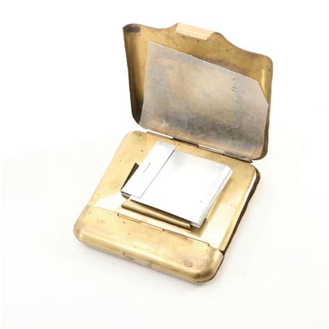 Antique Brass Cigarette Case With Wooden Mount Ebth