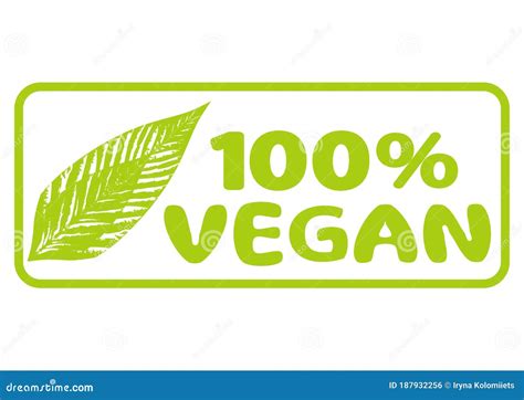 100 Percent Vegan Icon Vegetarian Organic Food Label Badge With Leaf
