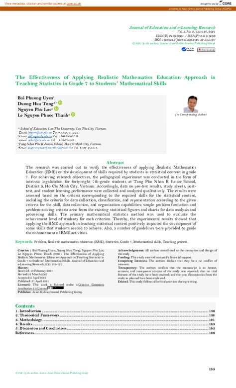 Pdf The Effectiveness Of Applying Realistic Mathematics Education Approach In Teaching