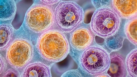 Colorful Microscopic View Of Cell Structures With Vibrant Patterns And
