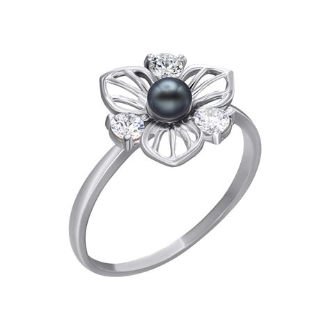 Buy Серебряный перстень "Мелиса" с натуральным тёмным жемчугом 3.5-4 ...