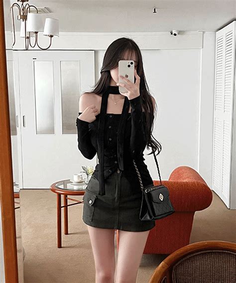 머플러set 마레 오프숄더 골지 긴팔 티셔츠 에이블리