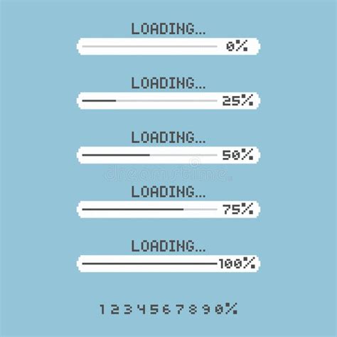 Collection Set Of Retro Game 8bit Pixel Art Loading Process Progress Counter Bar Computer