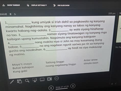 Pang Abaysagutin Ang Mga Sumusunod At Piliin Ang Sagot Sa Ibaba