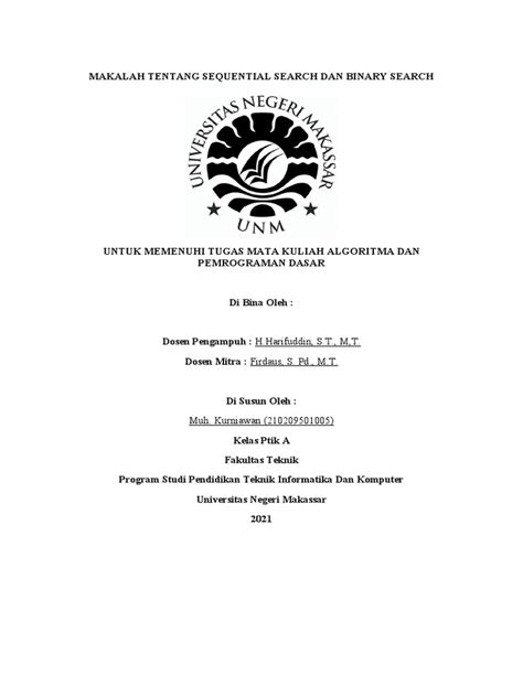 Makalah Algoritma Sequential Search Dan Binary Search Pdf