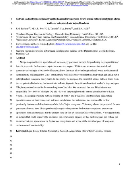Pdf Nutrient Loading From A Sustainably Certified Aquaculture