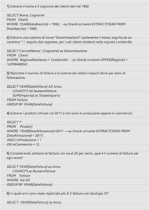 Esercizi Query Sql Con Soluzioni Docsity