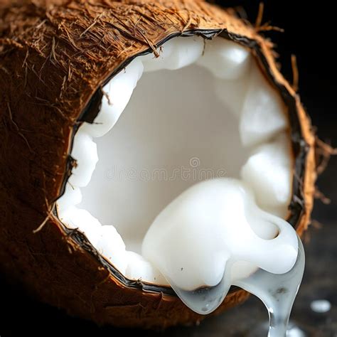 Detailed Close Up Of A Ripe Coconut With Its Husk Partially Removed