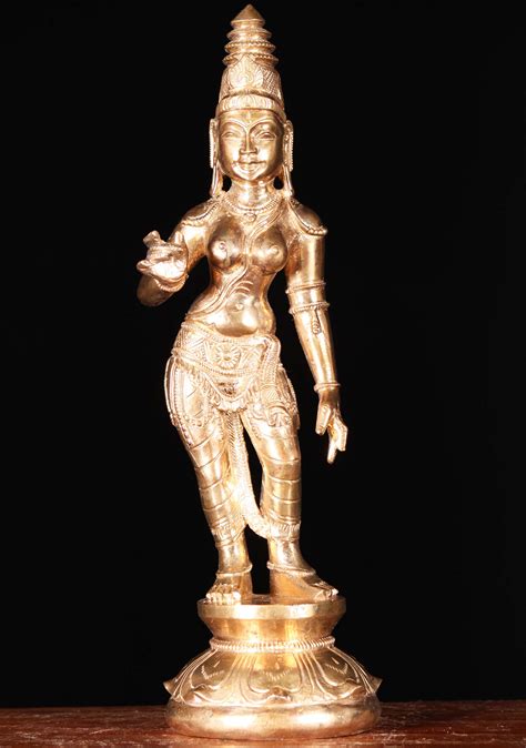 Bronze Polished Gold Parvati Statue 10 91b58 Lotus Sculpture