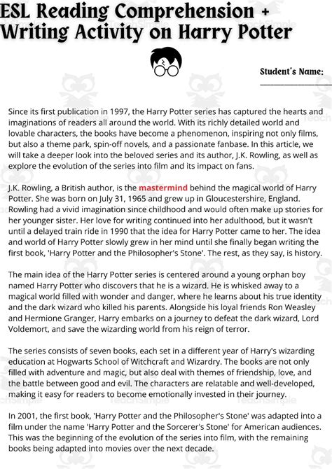 Harry Potter Reading Comprehension Worksheets Pdf Reading