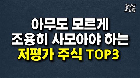 저평가 우량주 아무도 모르게 미리 사모아야하는 주식 Top 3 선별해봤습니다 장기투자 종목 턴어라운드 Youtube