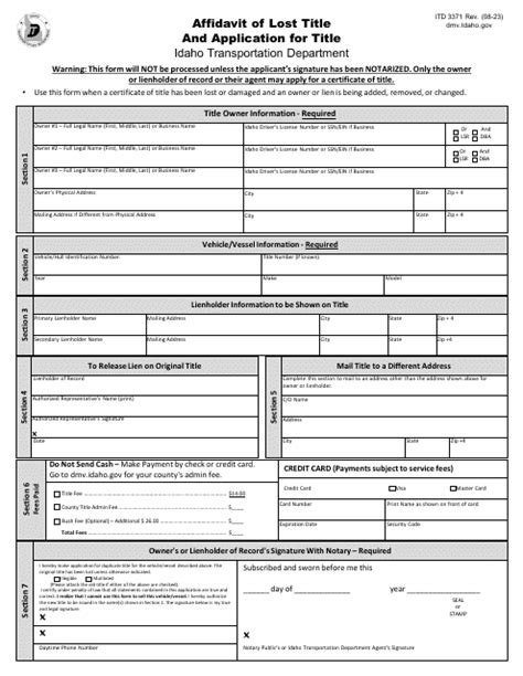 Form Itd3371 Download Fillable Pdf Or Fill Online Affidavit Of Lost