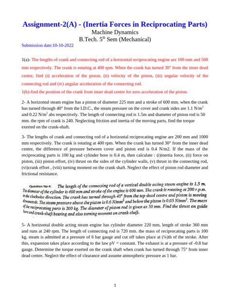 Assignment 2 A Inertia Forces Pdf Home And Garden Technology