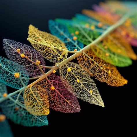 Microscopic Leaf Texture Transitioning Into Nanotech Chip With Glowing