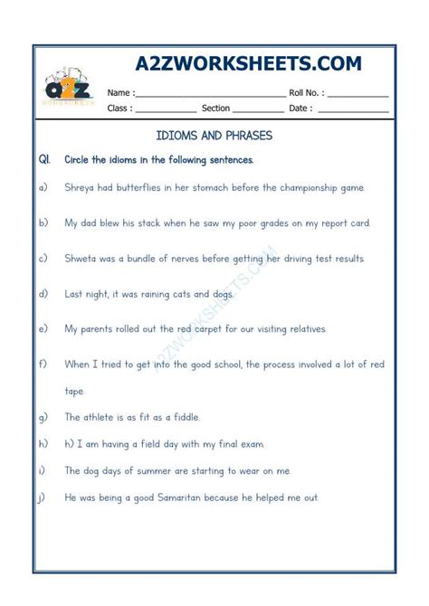 A2zworksheetsworksheet Of Class Lll Idioms And Phrases 02 Reading English
