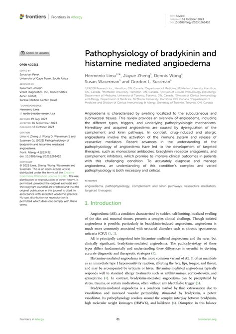Pdf Pathophysiology Of Bradykinin And Histamine Mediated Angioedema