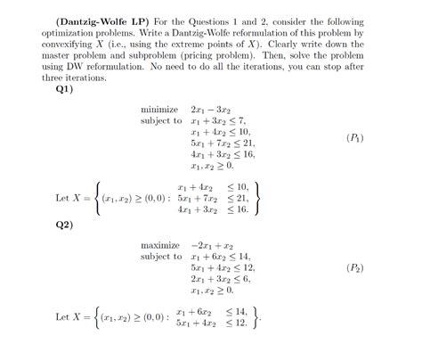 Solved Dantzig Wolfe Lp For The Questions 1 And 2