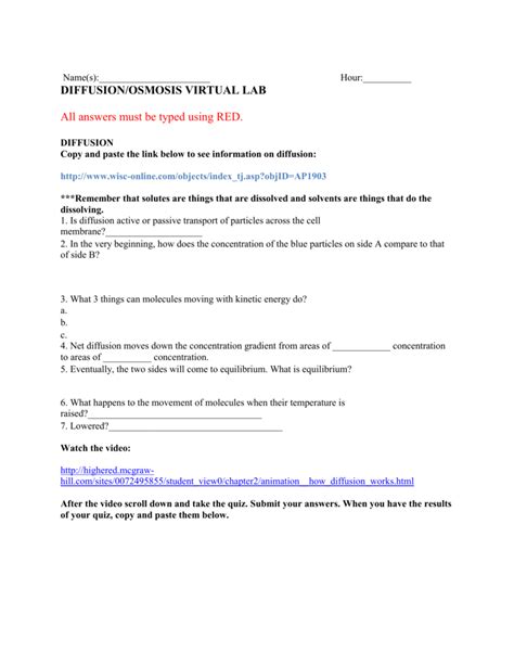 DIFFUSION VIRTUAL LAB ANSWER KEY