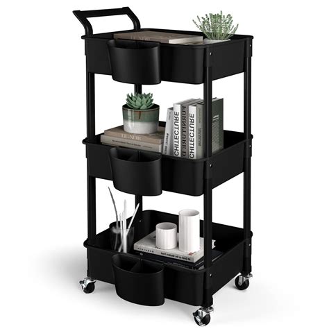Hamone 3 Tier Utility Rolling Cart Mobile Utility Cart With Lockable