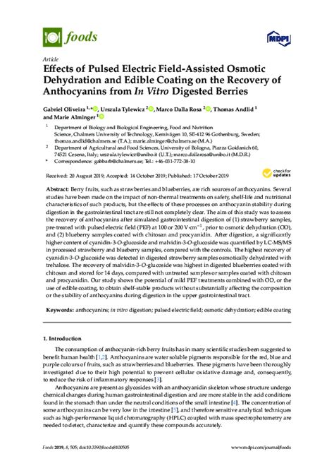 Effects Of Pulsed Electric Field Assisted Osmotic Dehydration And Edible Coating On The Recovery