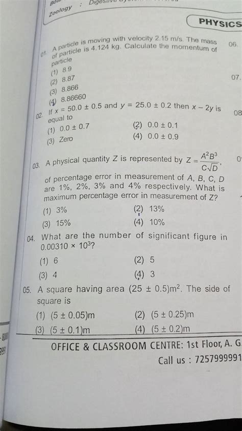 A1 A Particle Is Moving With Velocity 2 15 M S The Mass Of Particle Is