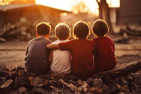 Foto gratis grupo de niños amigos abrazados sentados juntos Foto Premium