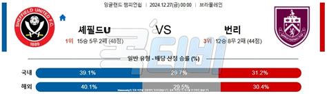 2024 12월 27일 셰필드 유나이티드 번리 잉글랜드 챔피언쉽 분석 축구자료 라이브스코어 라이브맨 실시간 라이브스코어 토토사이트 추천 꽁머니 먹튀검증 커뮤니티