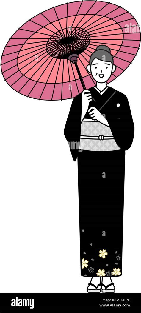 New Years Greeting And Weddings Senior Woman In Kimono Is Holding A