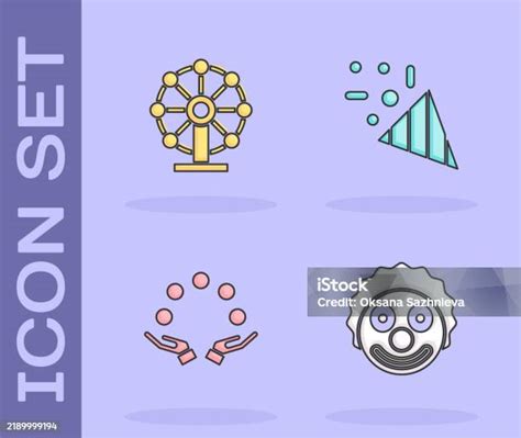 광대 머리 관람차 저글링 볼 축제 색종이 아이콘을 설정하세요 벡터 가공의 인물에 대한 스톡 벡터 아트 및 기타 이미지 가공의 인물 관람차 균형 Istock