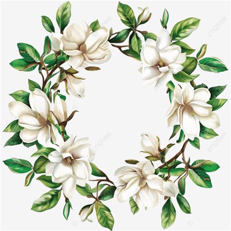 목련 꽃이 피는 꽃 프레임 화환 목련 화환 액자 Png 일러스트 및 이미지 에 대한 무료 다운로드 Pngtree