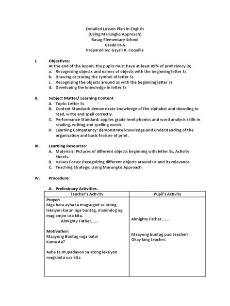 Detailed Lp Marungko Ss Pdf