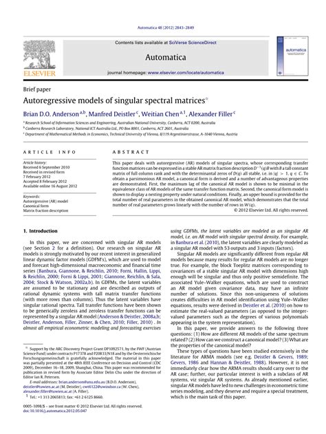 Pdf Autoregressive Models Of Singular Spectral Matrices